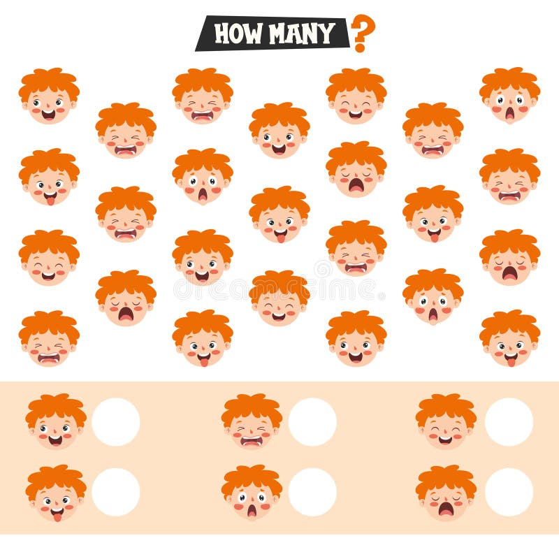 Math Worksheet Template with How Many Stock Vector - Illustration of ...