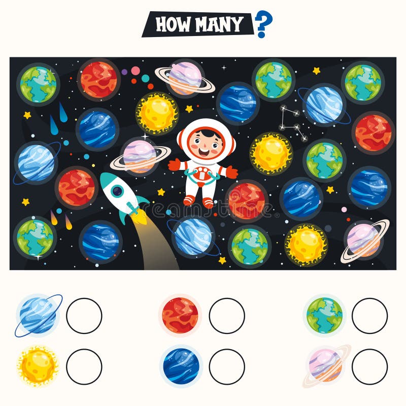 Math Worksheet Template with How Many Stock Vector - Illustration of ...