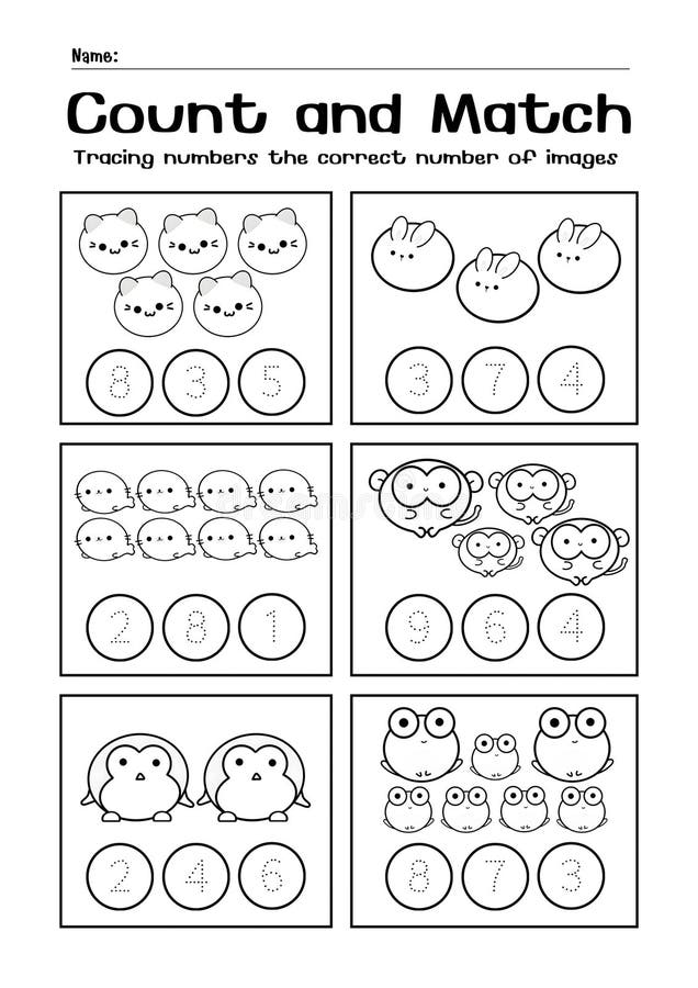 Math Worksheets Count and Match Animal Stock Illustration ...