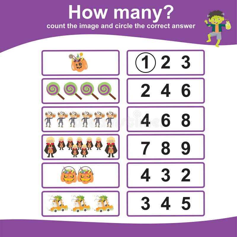 Mathematic Activity Page. Count the Image and Circle the Correct Answer ...