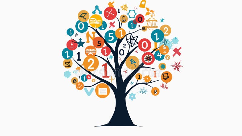 Mathematical Art Tree with Symbols for Graphic Design Projects Stock ...