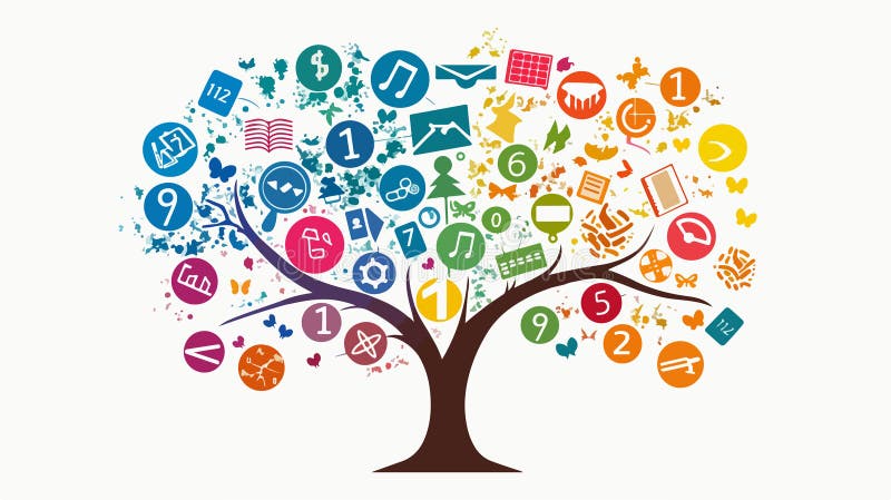 Mathematical Art Tree with Symbols for Graphic Design Projects Stock ...