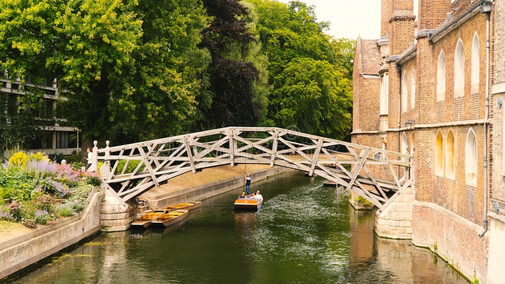 Mathematical Bridge in Cambridge with a Punt Going Underneath it ...