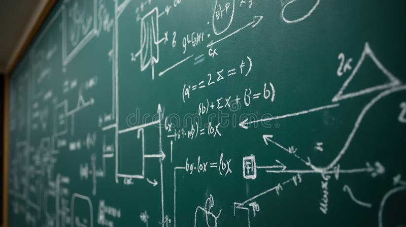 Mathematical Chalkboard with Equations, Graphs, and Diagrams for ...