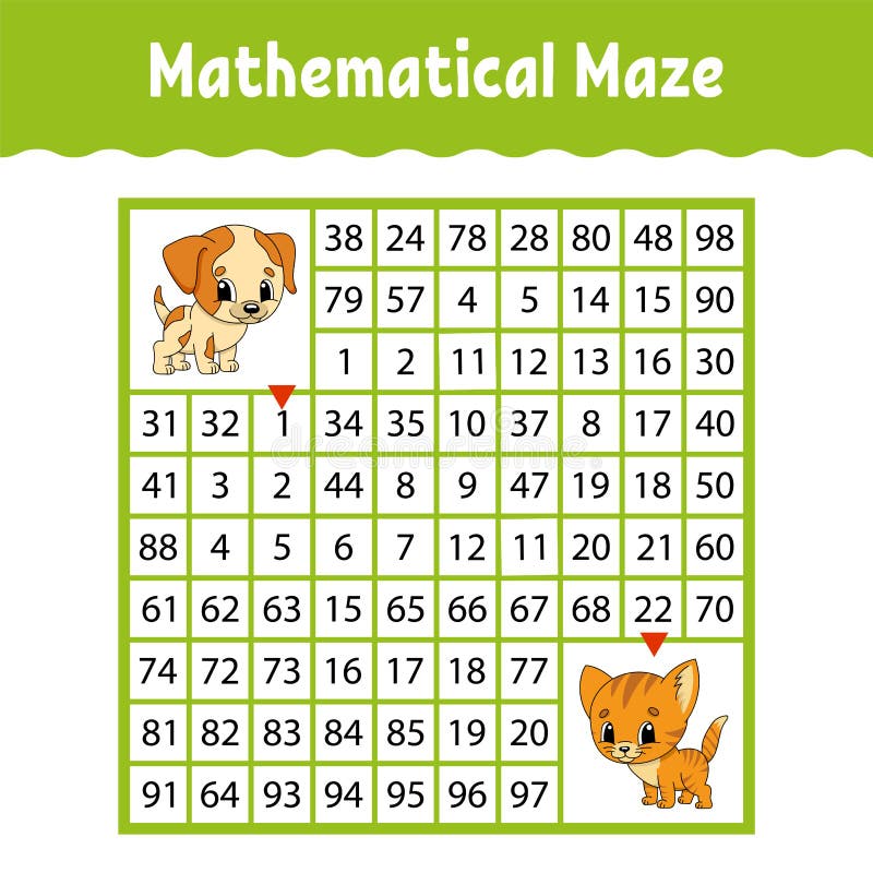 Mathematical Colored Square Maze. Education Developing Worksheet. Game ...