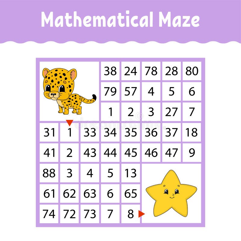 Mathematical Colored Square Maze. Education Developing Worksheet. Game ...