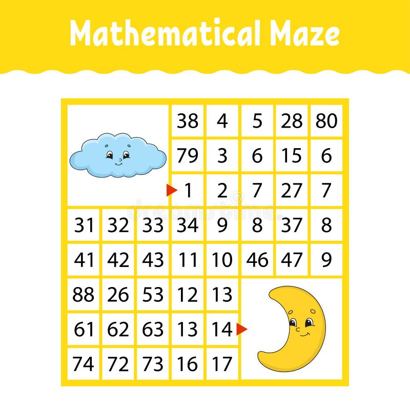 Mathematical Colored Square Maze. Education Developing Worksheet. Game ...