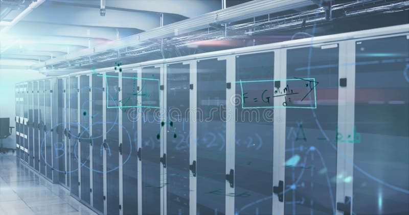 Mathematical Equations Against Empty Server Room Stock Illustration ...