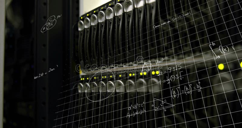 Mathematical Equations and Diagrams Against Close of Computer Servers ...