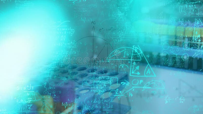 Mathematical Equations and Diagrams Moving Against Multiple Test Tubes ...