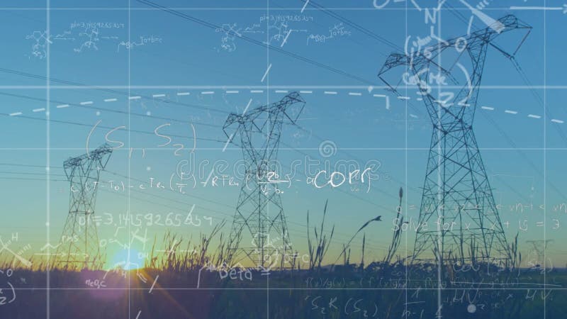 Mathematical Equations and Formulas Animation Over Power Lines at ...