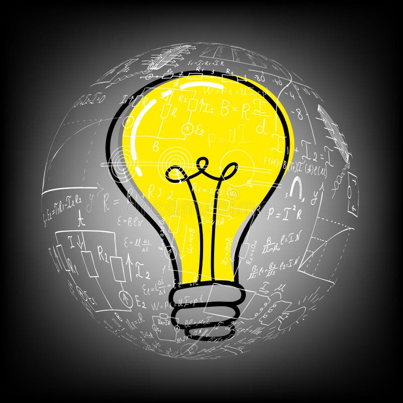Mathematical Equations and Formulas Around the Light Bulb on Gray ...