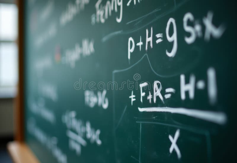 Mathematical Equations and Formulas Written on a Classroom Blackboard ...