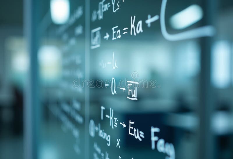 Mathematical Equations and Formulas Written on a Glass Board in a ...