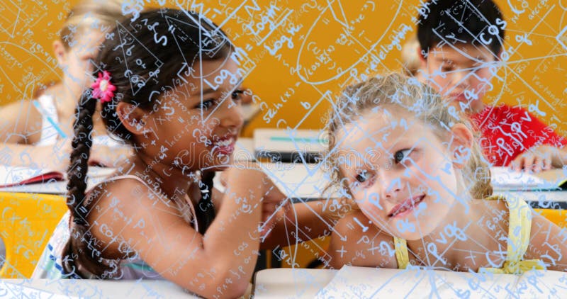 Mathematical Equations and Graphs Animation Over Children Studying in ...
