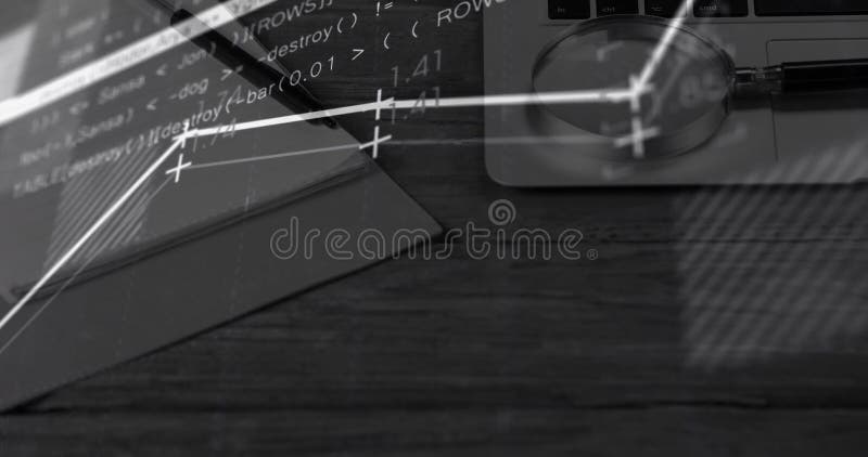 Mathematical Equations and Graphs Animation Over Desk with Laptop and ...
