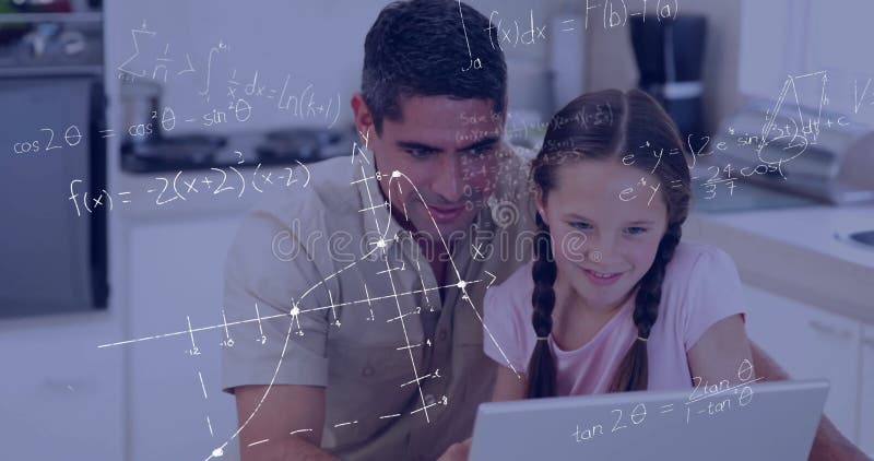 Mathematical Equations and Graphs Animation Over Father and Daughter ...
