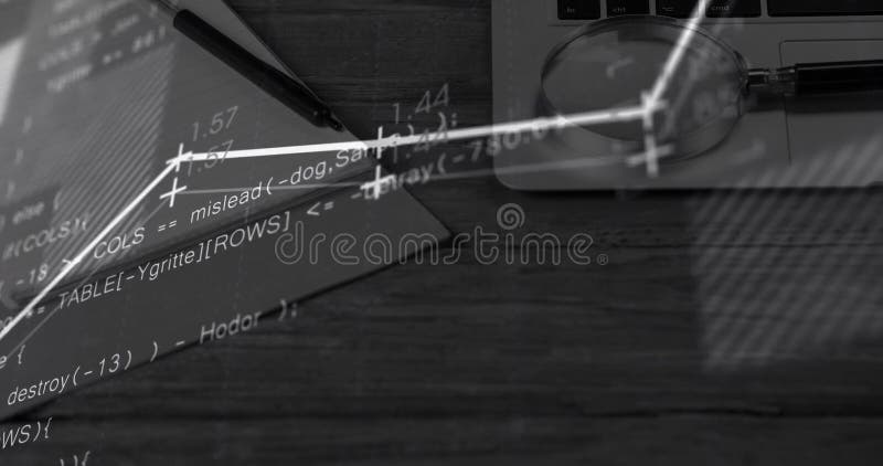 Mathematical Equations and Graphs Image Over Desk with Laptop and ...