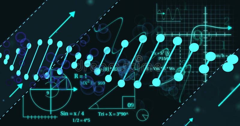 Mathematical Equations and Graphs Over Abstract Image of Connected Dots and Lines Stock ...