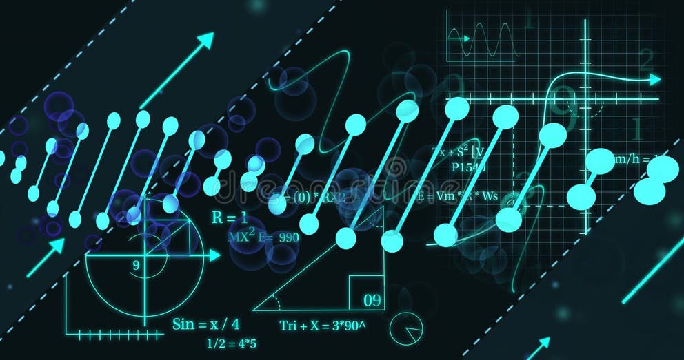 Mathematical Equations and Graphs Over Abstract Image of Connected Dots ...