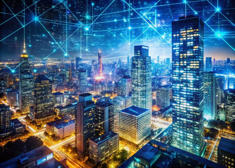 Mathematical Equations Illuminated on a Night Cityscape an Aerial ...