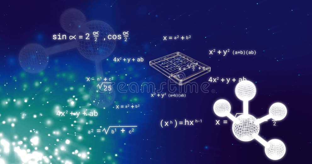 Mathematical Equations and Magnifying Glass Image Over Abstract Blue ...