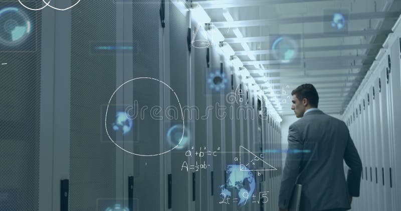 Mathematical Equations and Round Scanners Against Man Walking in ...