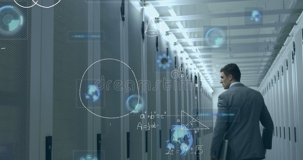 Mathematical Equations and Round Scanners Against Man Walking in ...