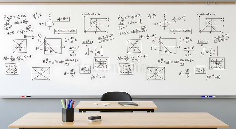 Mathematical Equations on Whiteboard in Classroom Stock Illustration ...