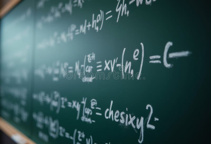 Mathematical Equations Written in Chalk on a Green Chalkboard in an ...