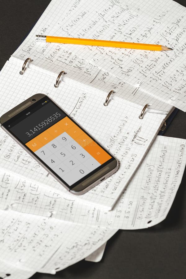 Mathematical Equations Written in a Notebook. Calculator App. Stock ...