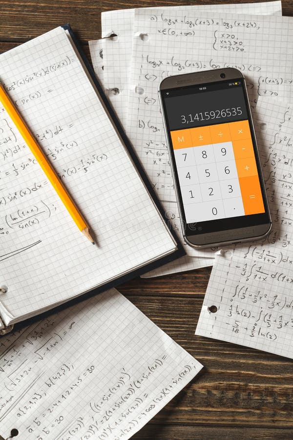 Mathematical Equations Written in a Notebook. Calculator App. Stock ...