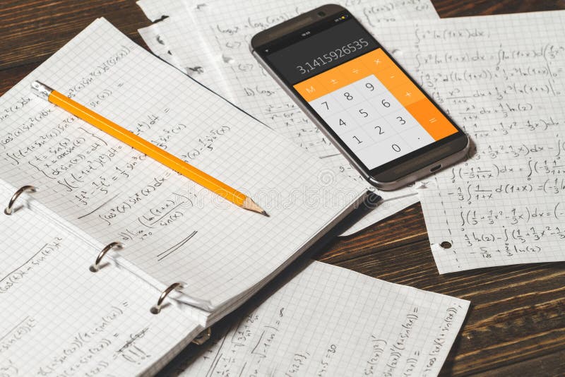 Mathematical Equations Written in a Notebook. Calculator App. Stock ...
