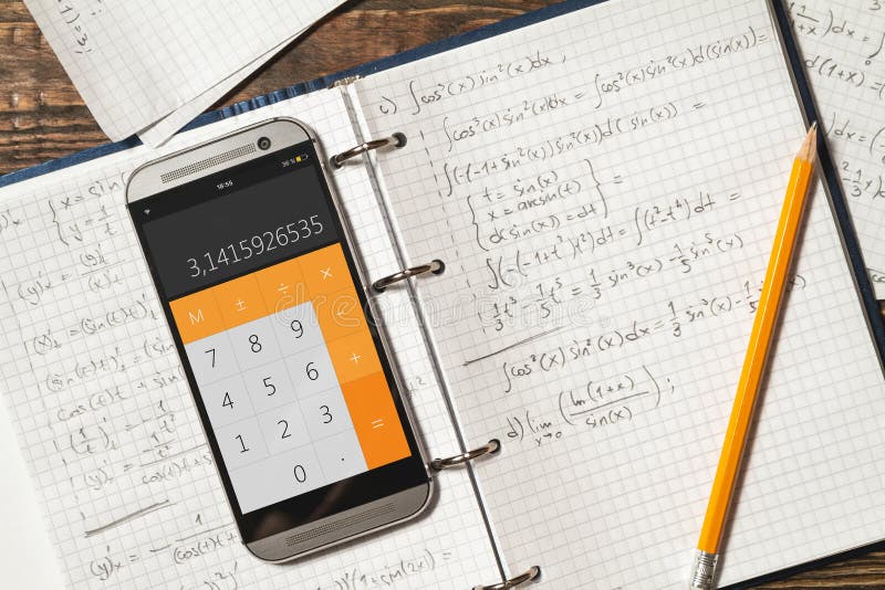 Mathematical Equations Written in a Notebook. Calculator App. Stock ...
