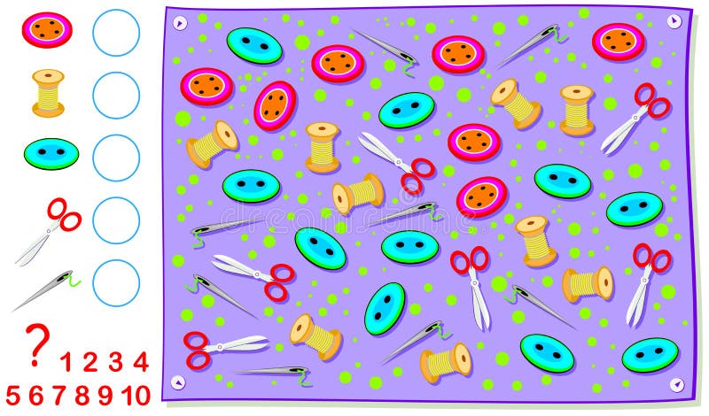 Mathematical Exercise for Kids. How Many Objects You Can Find in the ...