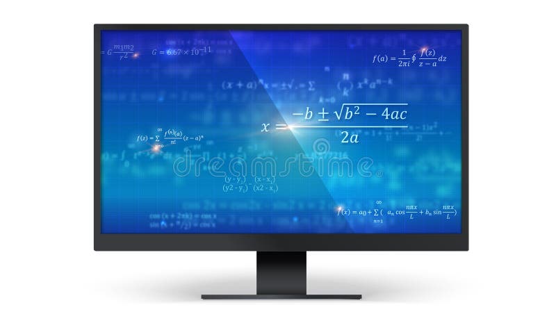 Mathematical Formulas on Blue Screen of Monitor. Concept of Modern ...