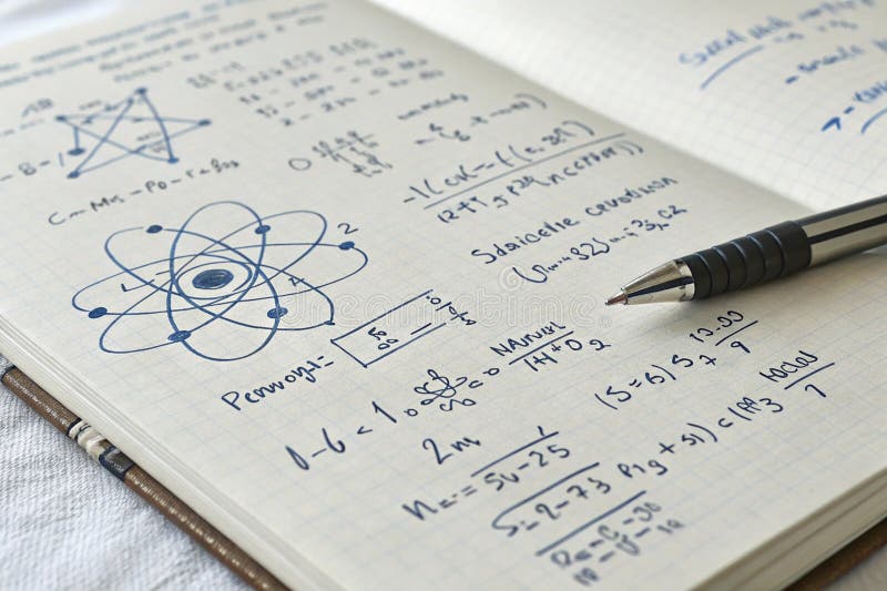 Mathematical Formulas and Diagrams Written on Graph Paper with a Pen on ...