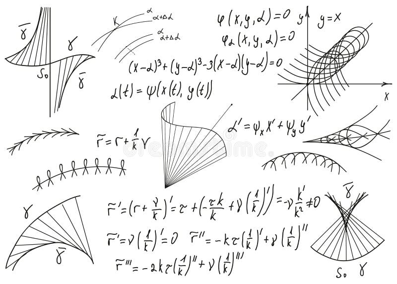 Mathematical White Formulas Drawn by Hand on the Black Chalkboard for ...