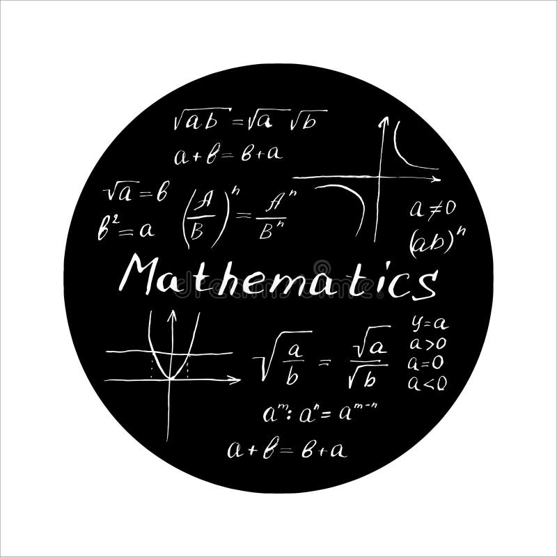 Mathematical Formulas and Graphs in a Black Circle. Hand Drawn Black ...
