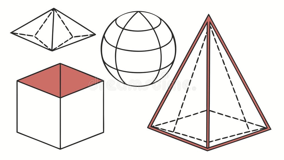 Mathematical Geometric Forms Vector, Cube Pyramid Sphere Art, Vector Design Generative AI Stock ...