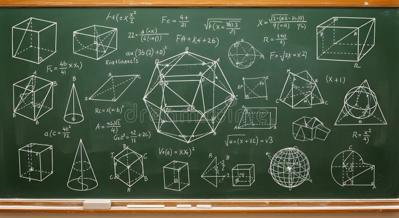 Mathematical Geometry Formulas on a Chalkboard Stock Illustration ...