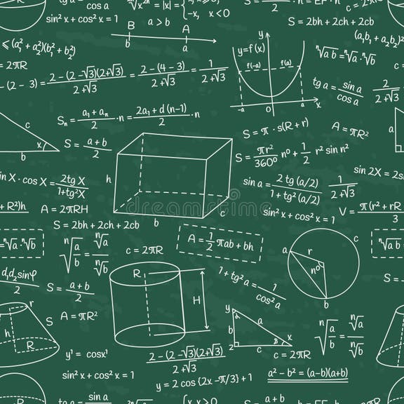 Mathematical, Geometry and Physics Formula Seamless Pattern. Doodle Math or Algebra Formula ...
