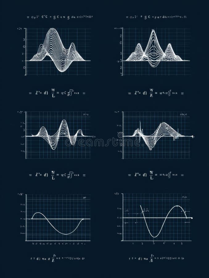Mathematical Graphs Showcasing Frequency Patterns and Equations in a Dark Background for ...