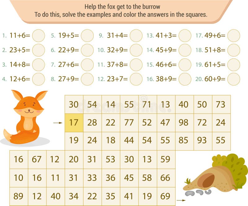 Mathematical Labyrinth. To Find the Way Solve the Examples Stock Vector ...