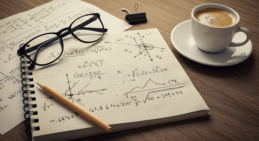 Mathematical Notes and Graphs Cover a Spiral-bound Notebook, Resting on ...