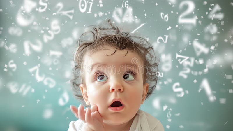 Mathematical Numbers Fly Around a Baby Stock Illustration ...