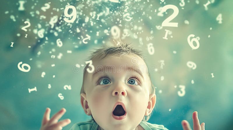 Mathematical Numbers Fly Around a Baby Stock Illustration ...