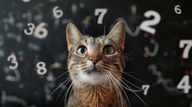 Mathematical Numbers Fly Around the Cat Stock Image - Image of ...