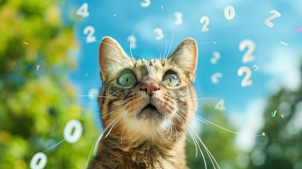 Mathematical Numbers Fly Around the Cat Stock Photo - Image of algebra ...