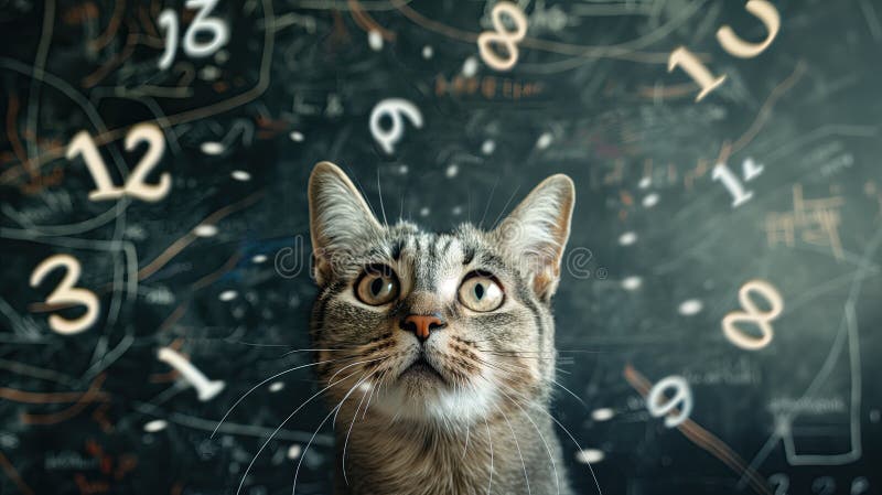 Mathematical Numbers Fly Around the Cat Stock Image - Image of training ...